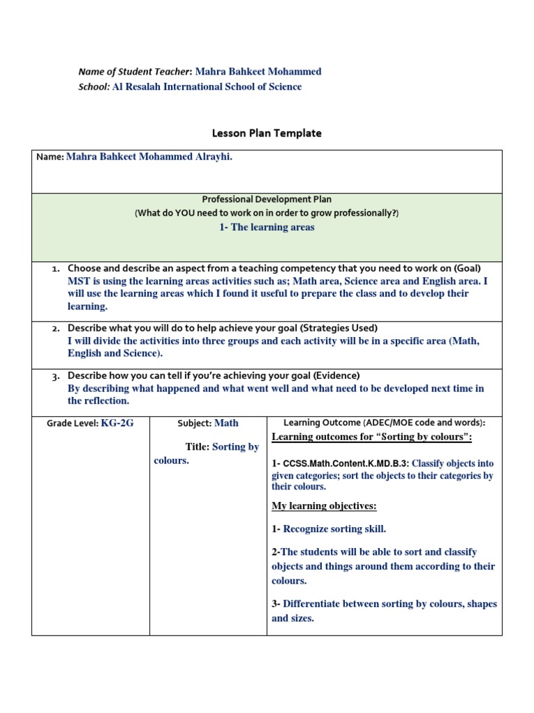 sorting lesson | Lesson Plan | Learning
