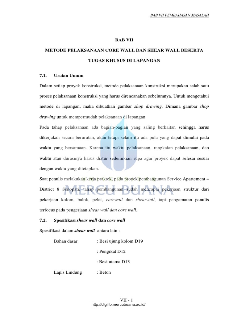 Bab Vii Metode Pelaksanaan Core Wall Dan Shear Wal | PDF