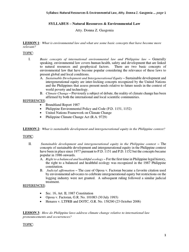 SYLLABUS - Natural Resources & Environmental Law: Atty. Donna Z ...