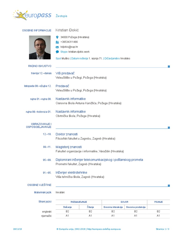 CV Europass 20181118 Đokić HR | PDF