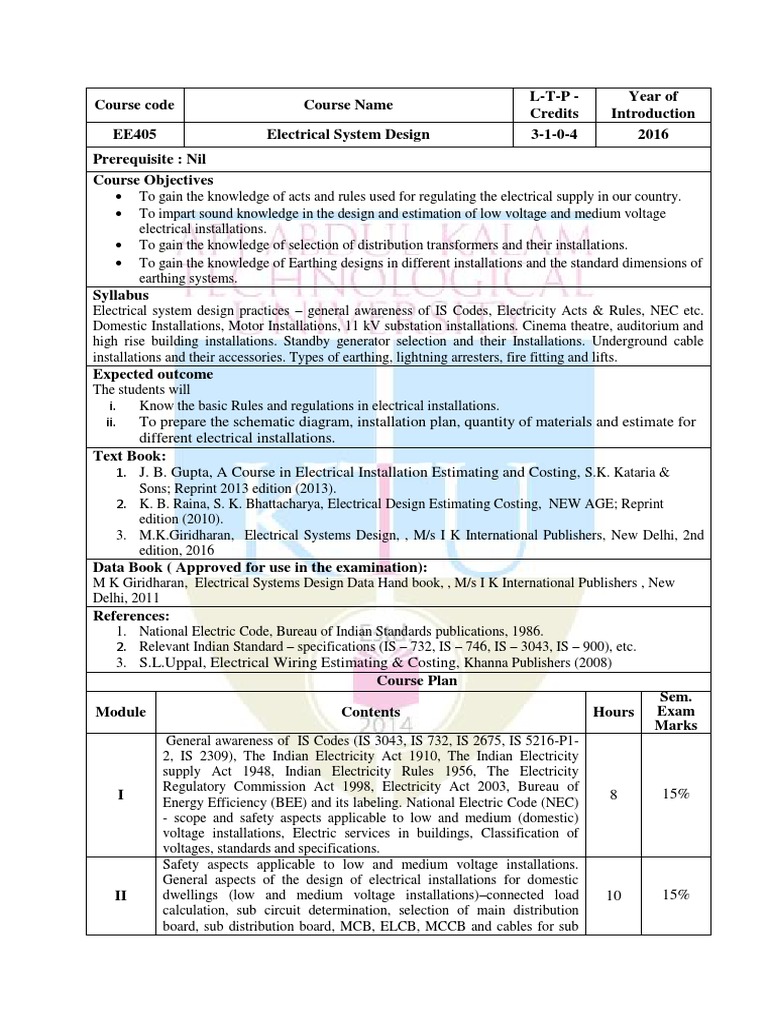 Electrical System Design Course Overview | PDF | Electric Power Distribution | Electrical Wiring