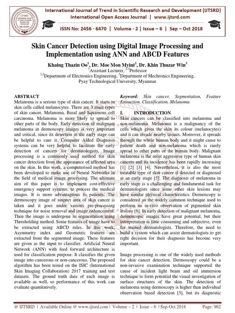 Skin Cancer Detection Using Digital Image Processing and Implementation ...