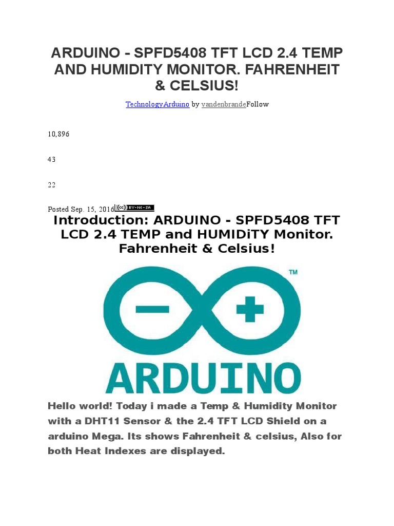 Arduino - Spfd5408 TFT LCD 2.4 Temp and Humidity Monitor. Fahrenheit ...