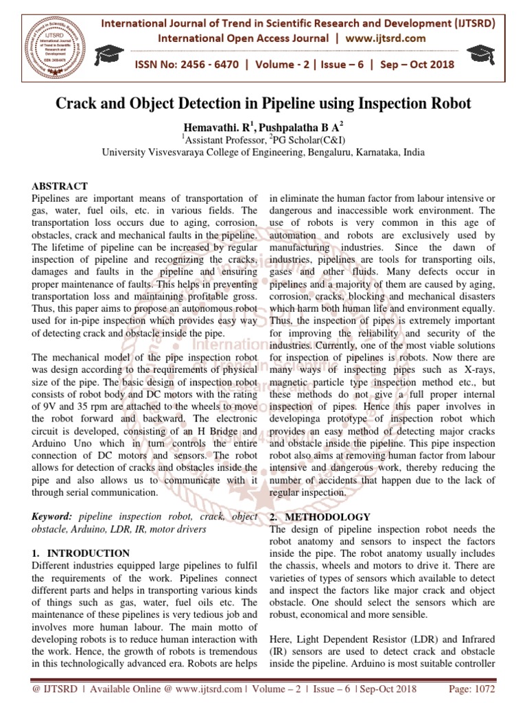Crack and Object Detection in Pipeline Using Inspection Robot | PDF ...