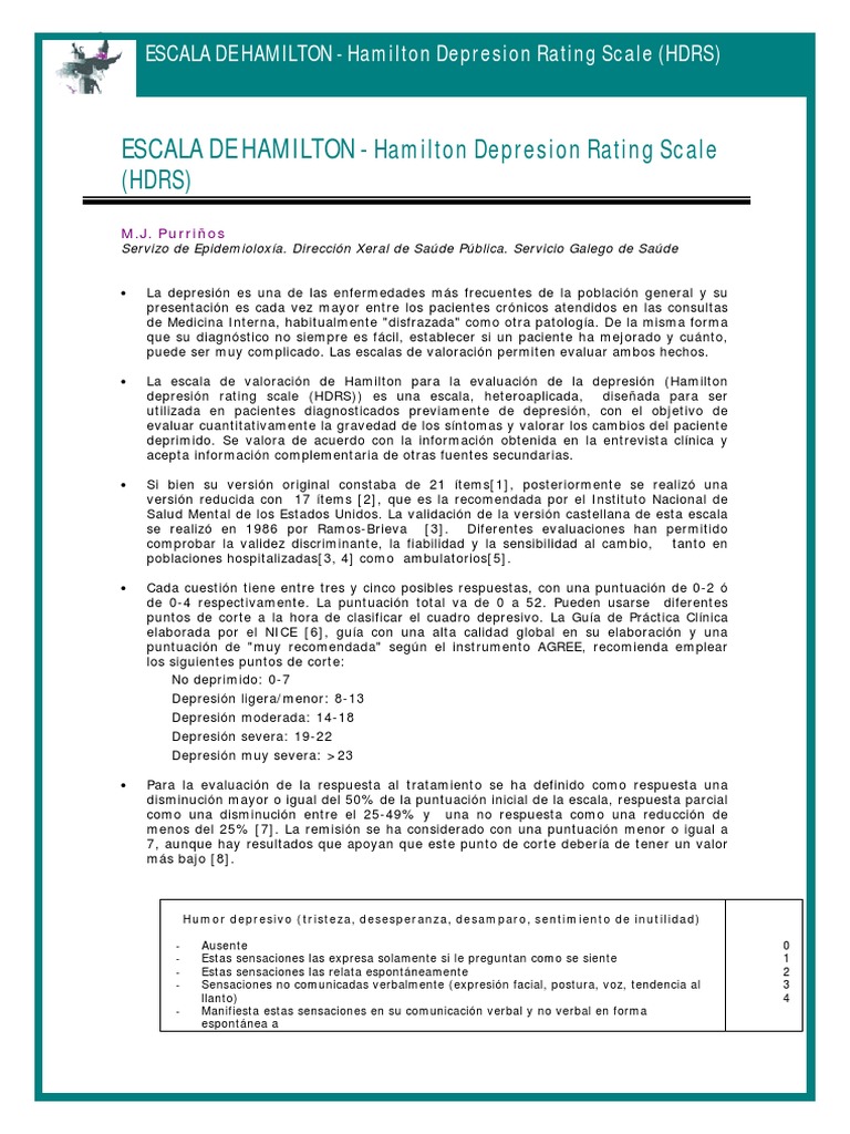 Depresion Escala Hamilton PDF | PDF | Depresión (estado de ánimo ...