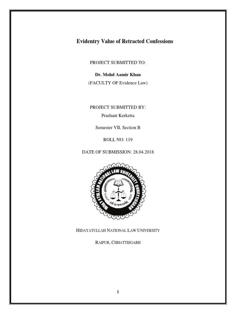Evidentry Value of Retracted Confessions: Project Submitted To | PDF ...