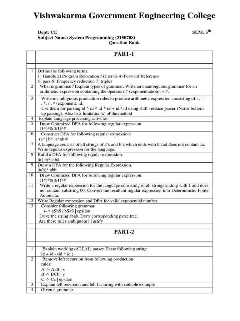 Sp Question Bank | Parsing | Regular Expression | Free 30-day Trial ...