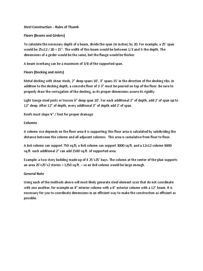 Steel Rule of Thumb PDF | PDF