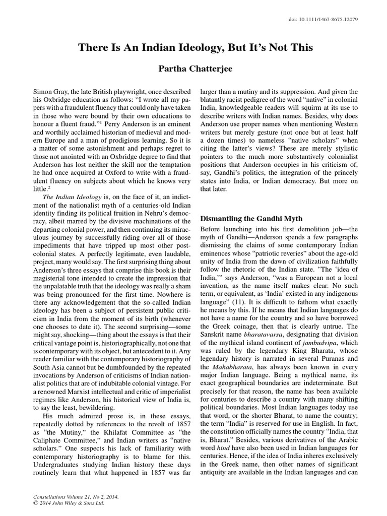 There Is An Indian Ideology Partha Chatterjee | PDF | Partition Of India | Mahatma Gandhi