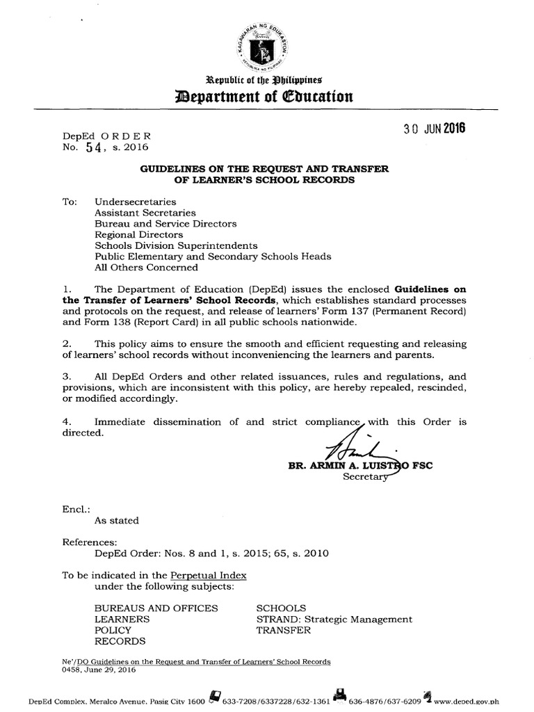 DO - s2016 - 54-Transfer of Records PDF | PDF