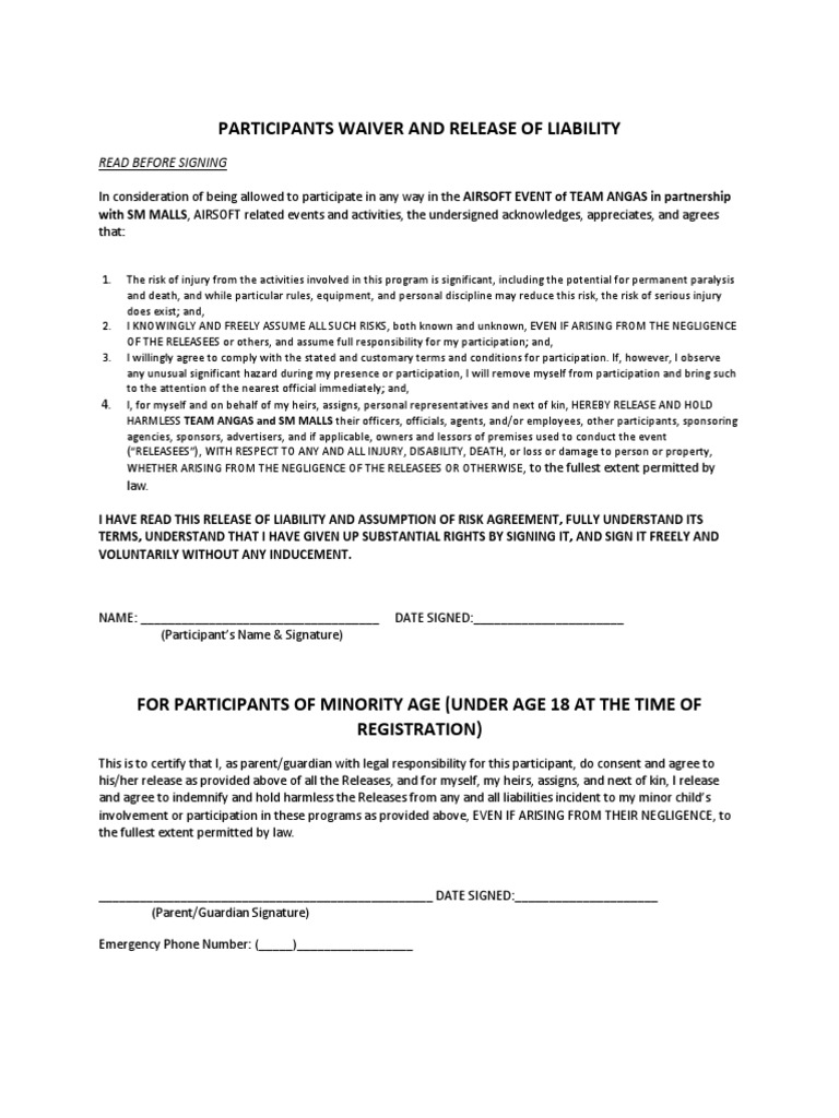 Airsoft Sample Waiver | PDF | Indemnity | Negligence