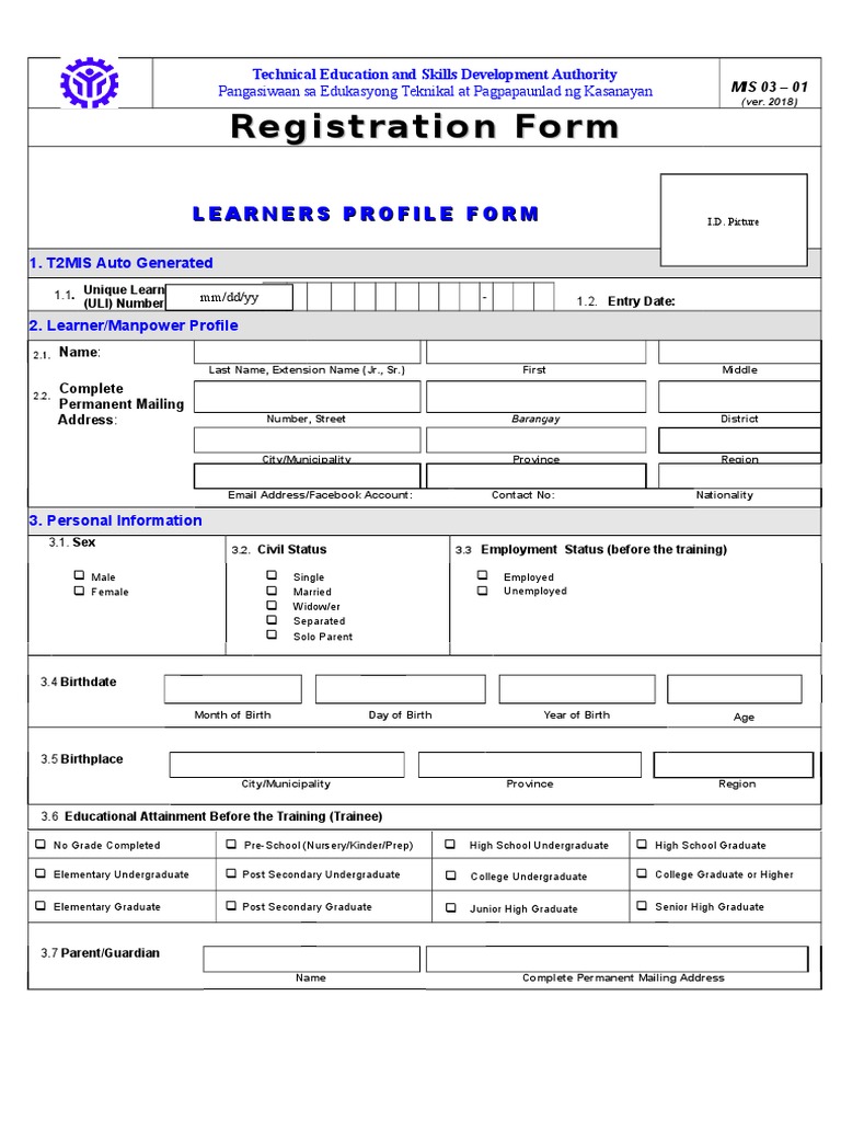Registration Form (MIS 03-01) For T2MIS Ver.5 (3!02!18) | PDF ...