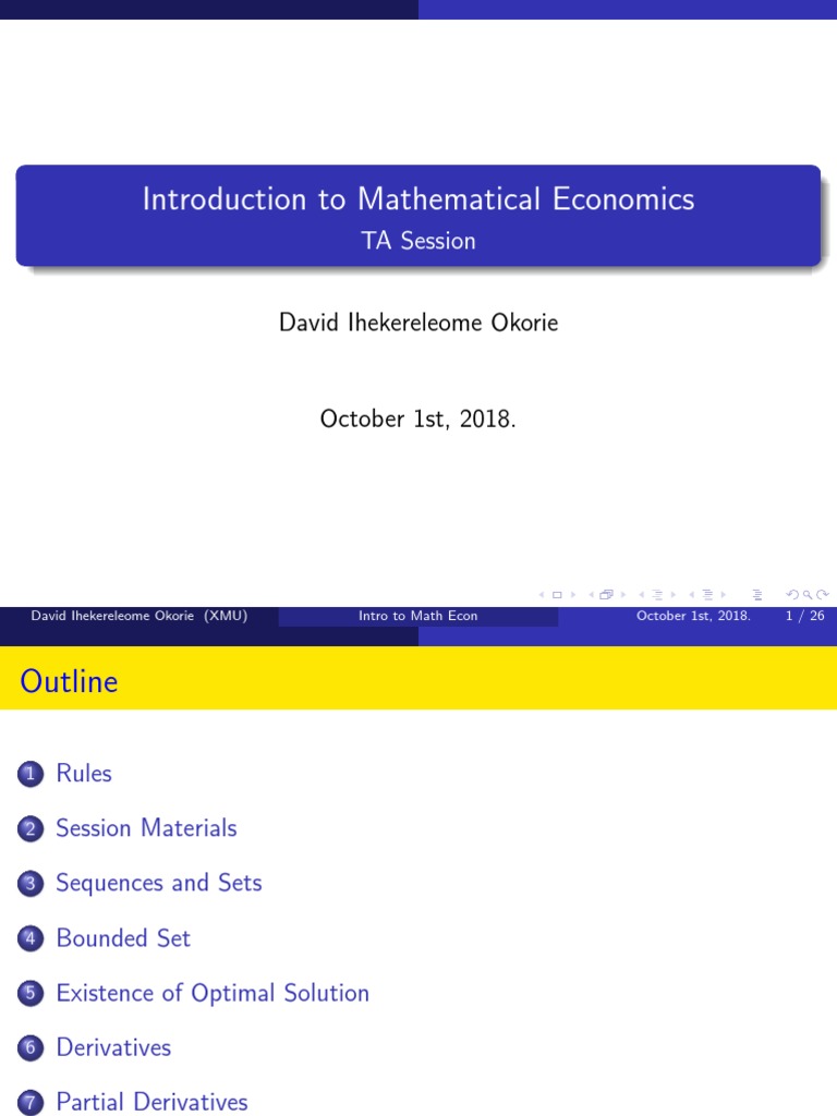 Introduction To Mathematical Economics: TA Session | PDF | Functions ...