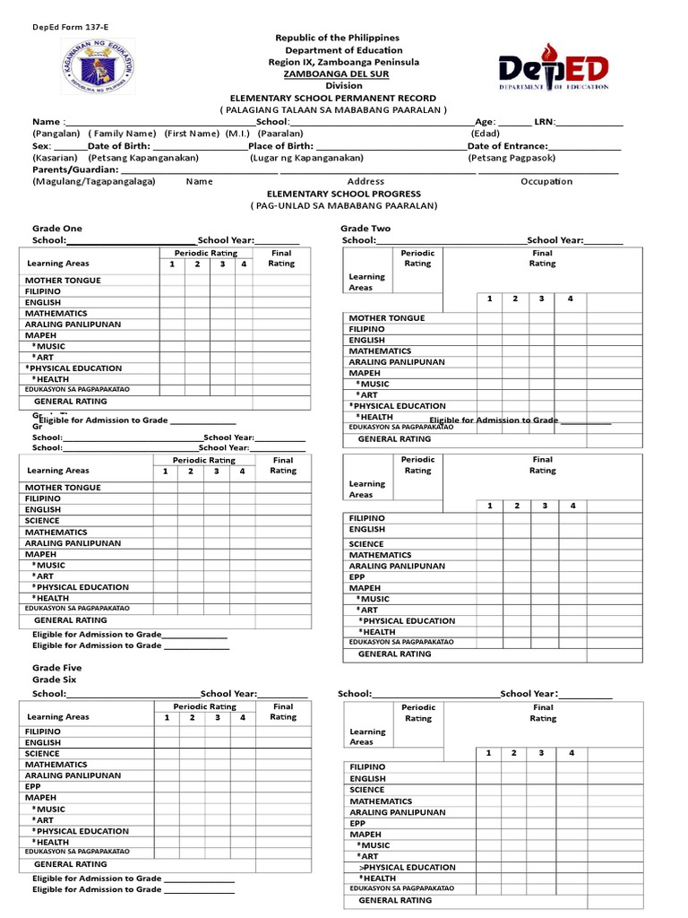 Deped Form 137-E: Edukasyon Sa Pagpapakatao | PDF | Behavior ...
