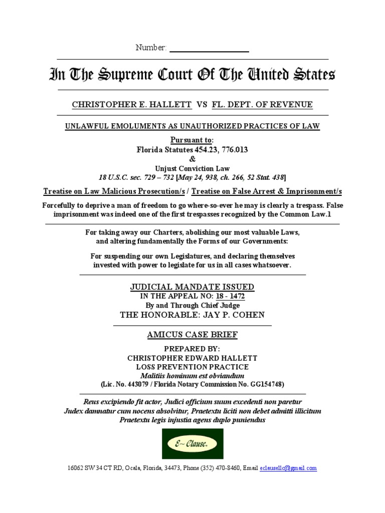 SCOTUS Question in Re: Christopher Hallett v. The Florida Department of ...