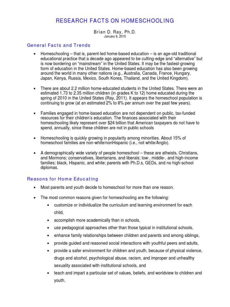 Research Facts On Homeschooling: General Facts and Trends | PDF ...