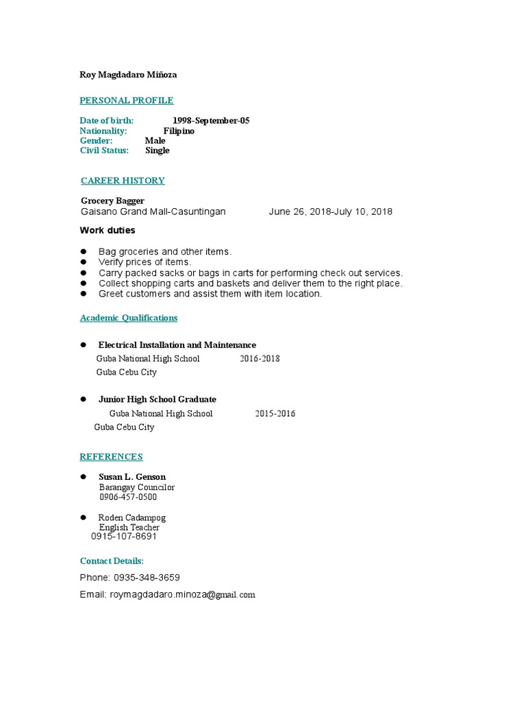 Personal Profile Date of Birth: Nationality: Gender: Civil Status | PDF