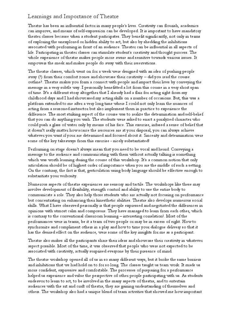 Learnings & Importance of Theater | PDF | Team Building | Creativity