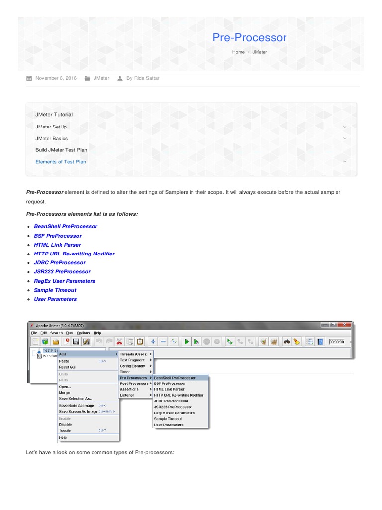Pre-Processor: Jmeter Tutorial | Download Free PDF | Hypertext Transfer Protocol | Html