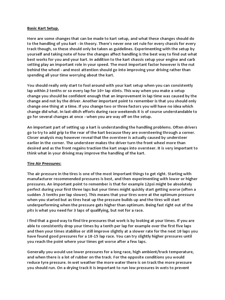 Basic Kart Setup | PDF | Internal Combustion Engine | Tire
