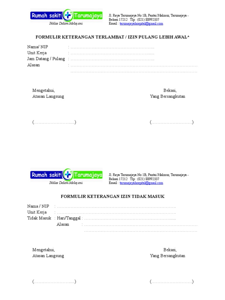Form Ket Terlambat, Tidak Masuk & Izin Pulang Awal | PDF