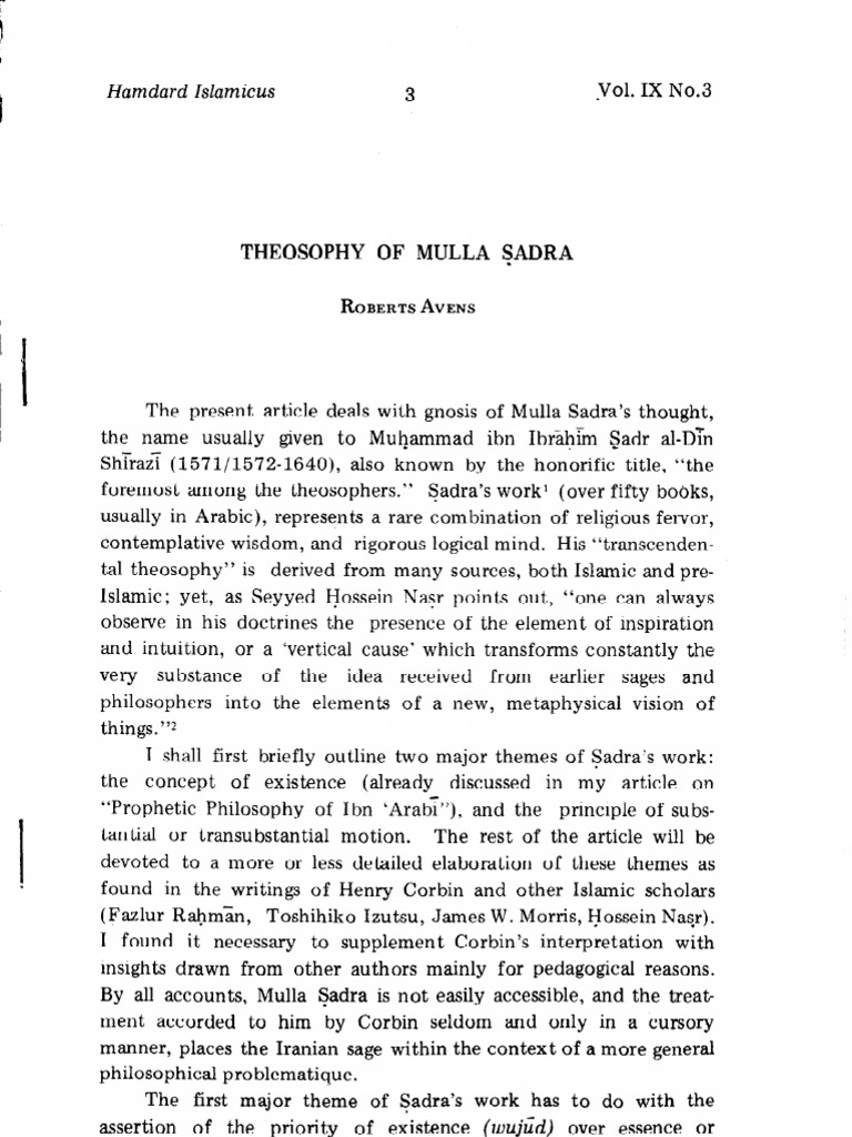Theosophy of Mulla Sadra Roberts Avens | PDF