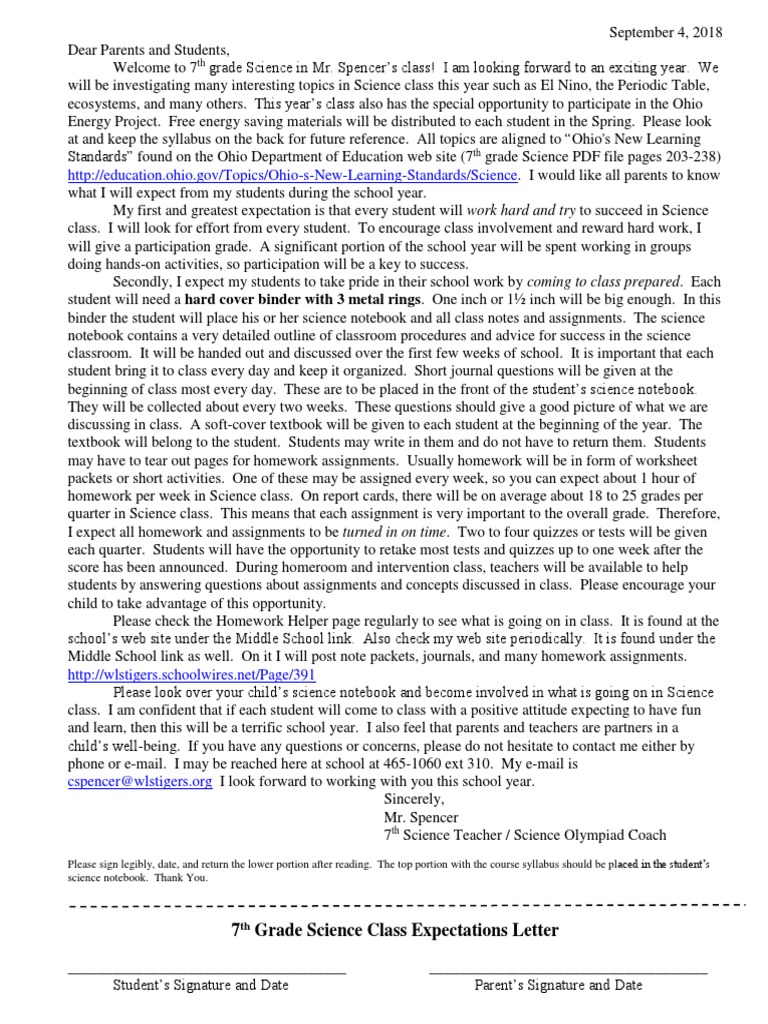 7th Grade Science Class Overview | PDF | Homework | Ecology