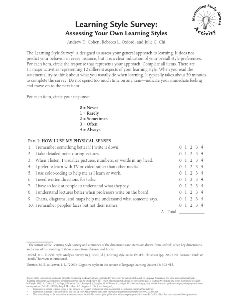 Learning Style Survey:: Assessing Your Own Learning Styles | Download ...