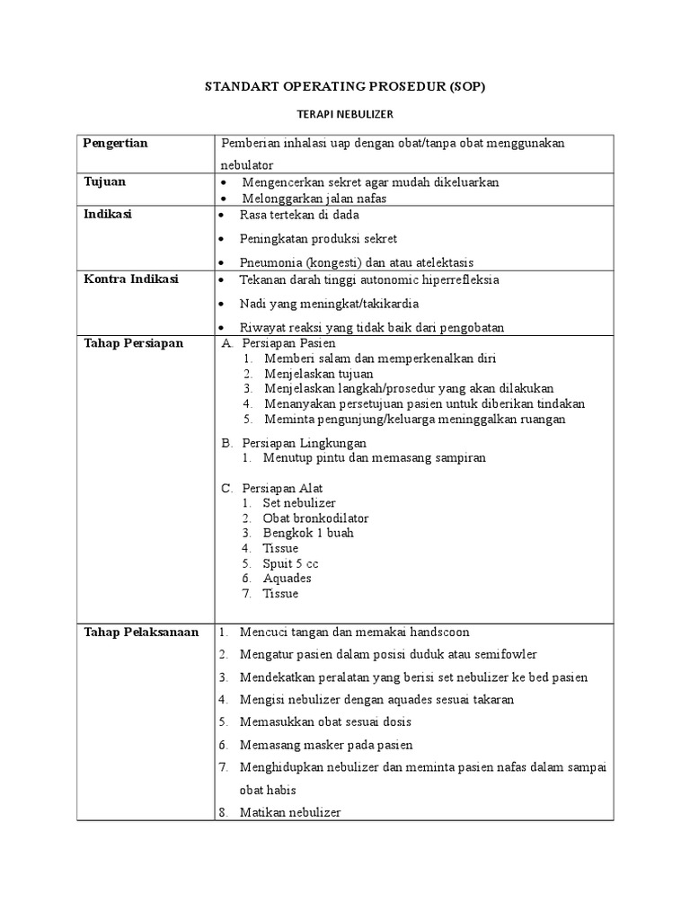 Sop Terapi Nebulizer | PDF