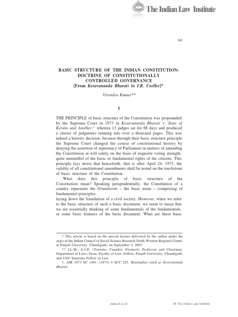 007 - Basic Structure of The Indian Constitution - Doctrine of Constitutionally Controlled ...