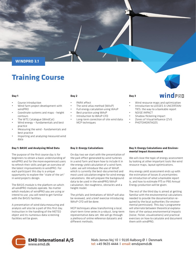 3-Day windPRO Training Course on Energy Calculations, Environmental Impact Assessment | PDF ...