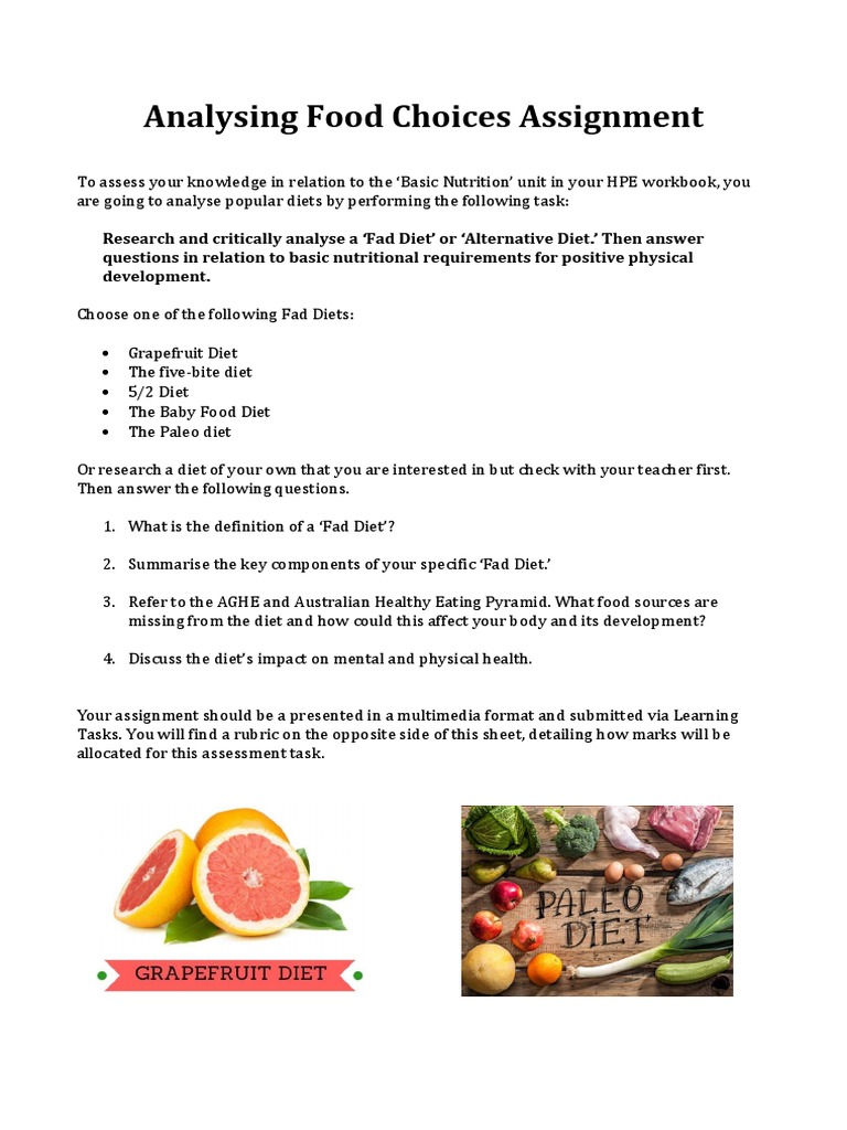 2018 Analysing Food Choices | PDF | Diet (Nutrition) | Diet & Nutrition