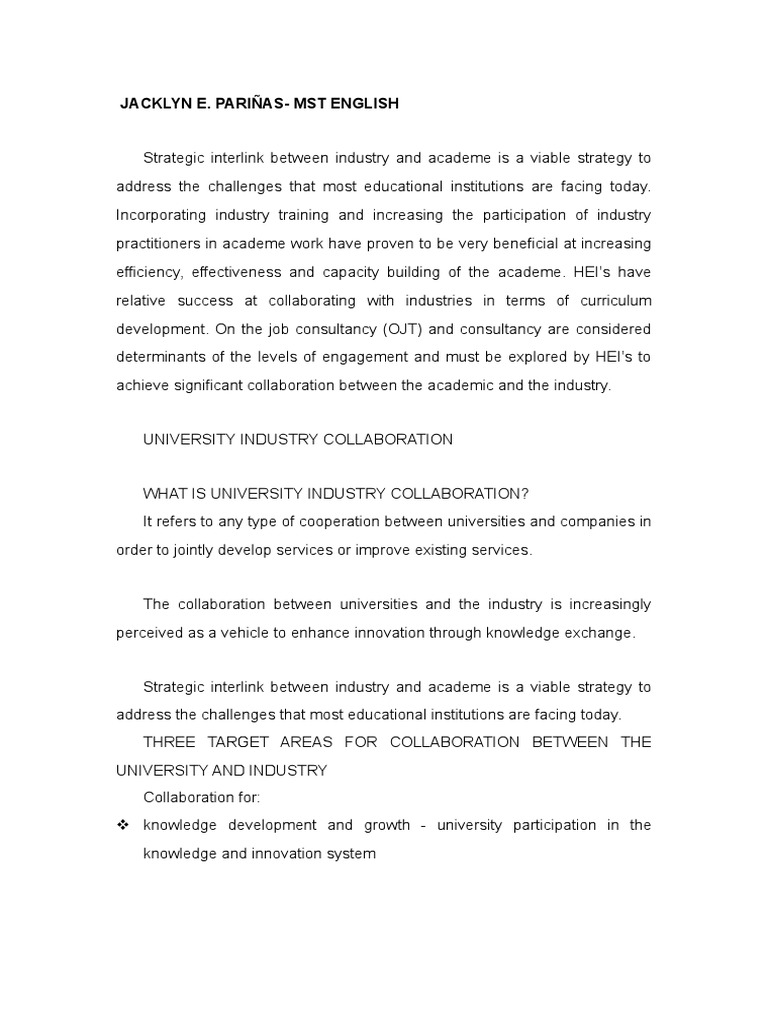 Jacklyn E. Pariñas-Mst English | PDF | Collaboration | University
