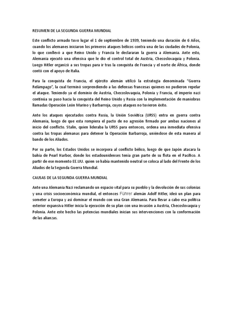 Resumen de la Segunda Guerra Mundial | PDF | Segunda Guerra Mundial ...
