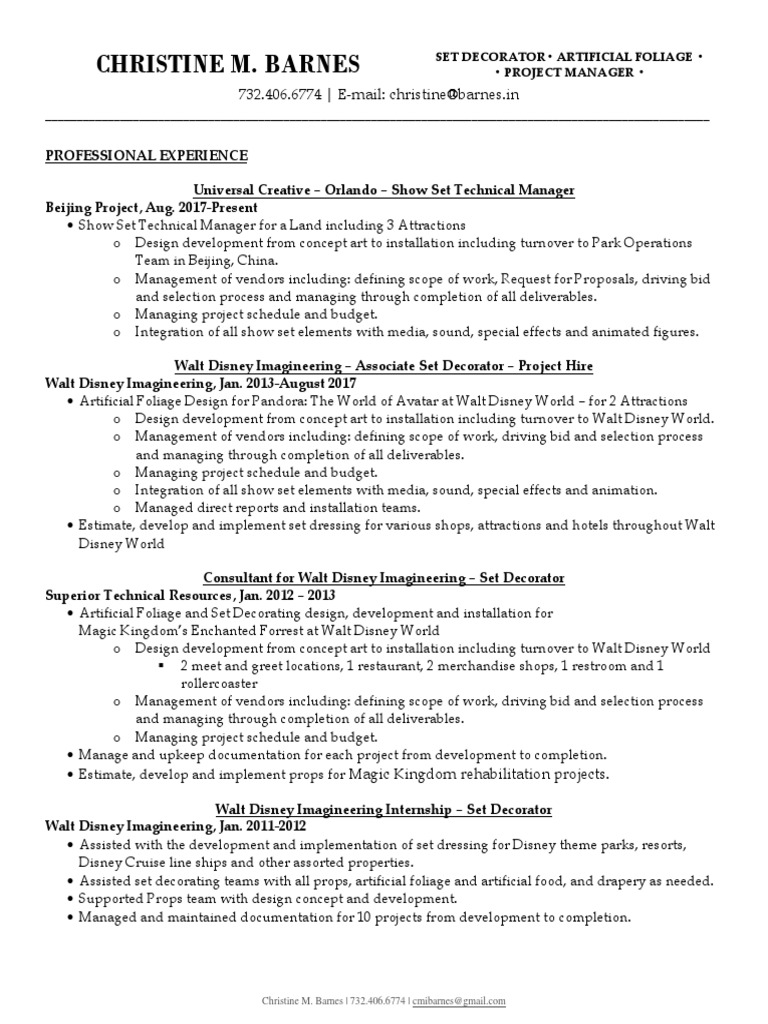Christinembarnes Resume 2018 | PDF | Walt Disney