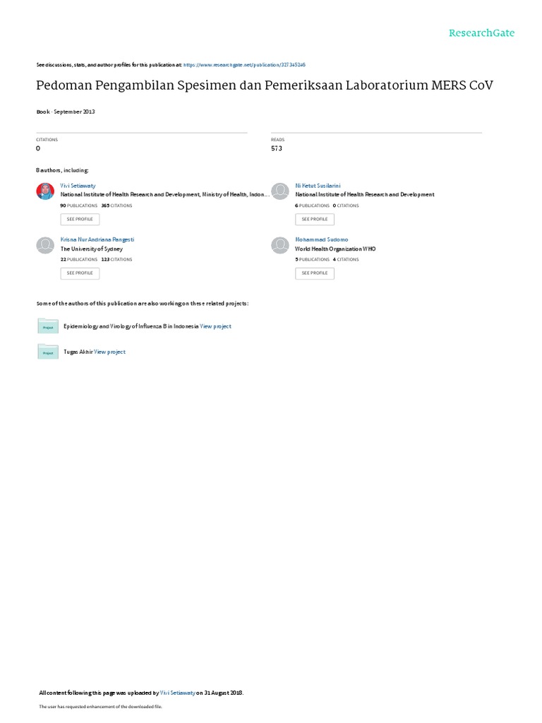 Pedoman Pengambilan Spesimen Dan Pemeriksaan Laboratorium Mers Cov | PDF