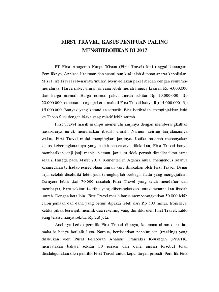 Kronologi Kasus Penipuan First Travel | PDF