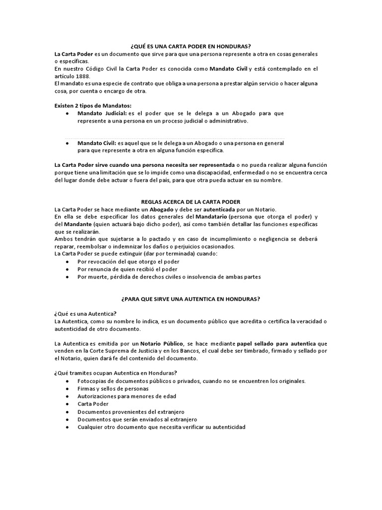 Qué Es Una Carta Poder en Honduras | PDF | Honduras | Virtud
