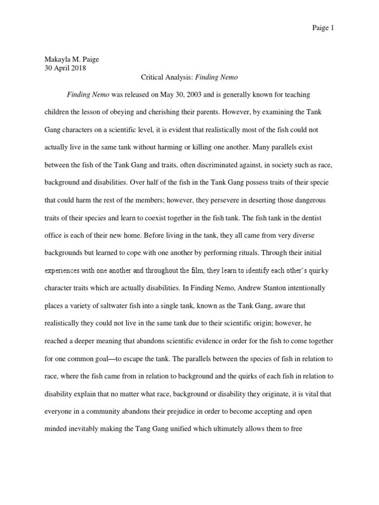Finding Nemo Critical Analysis | PDF | Race (Human Categorization ...