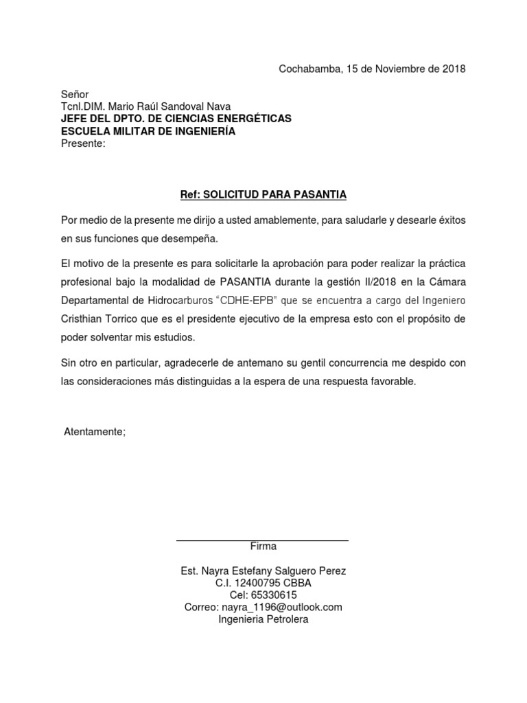 Carta de Solicitud de Pasantia | PDF