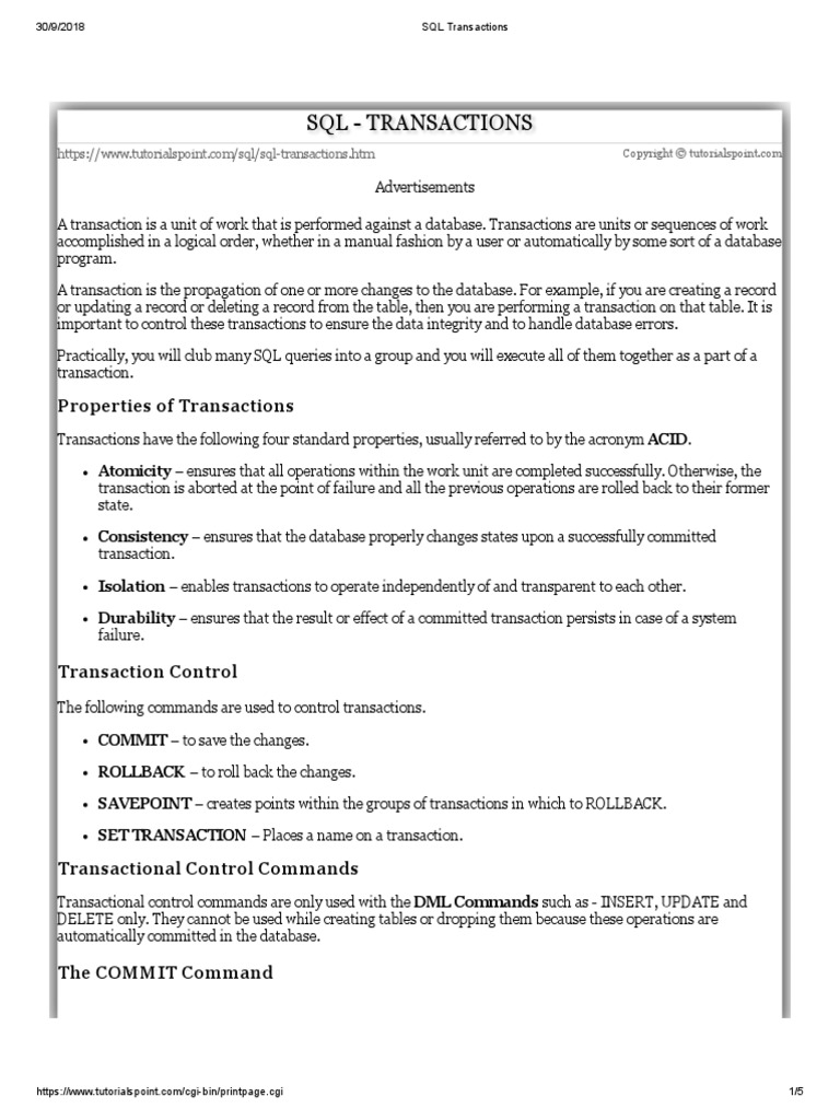 SQL Transactions | PDF | Database Transaction | Information Technology ... SQL Transactions | PDF | Database Transaction | Information Technology ...