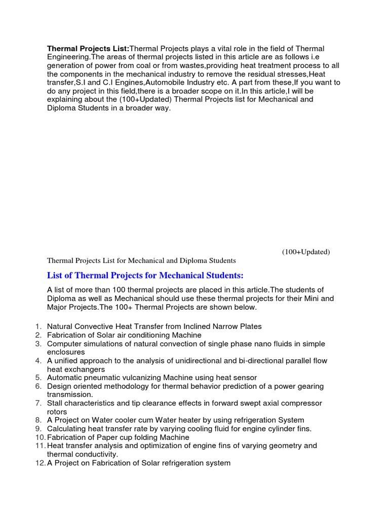 Thermal Projects List For MSC | PDF | Air Conditioning | Heat Transfer
