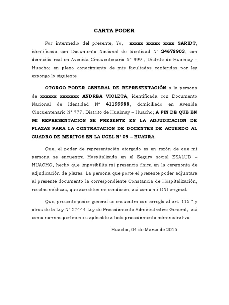 Carta Poder - Simple | PDF | Gobierno y personalidad | Autenticación