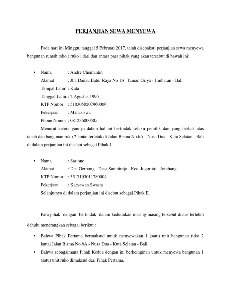 Perjanjian Sewa Menyewa Bisma | PDF