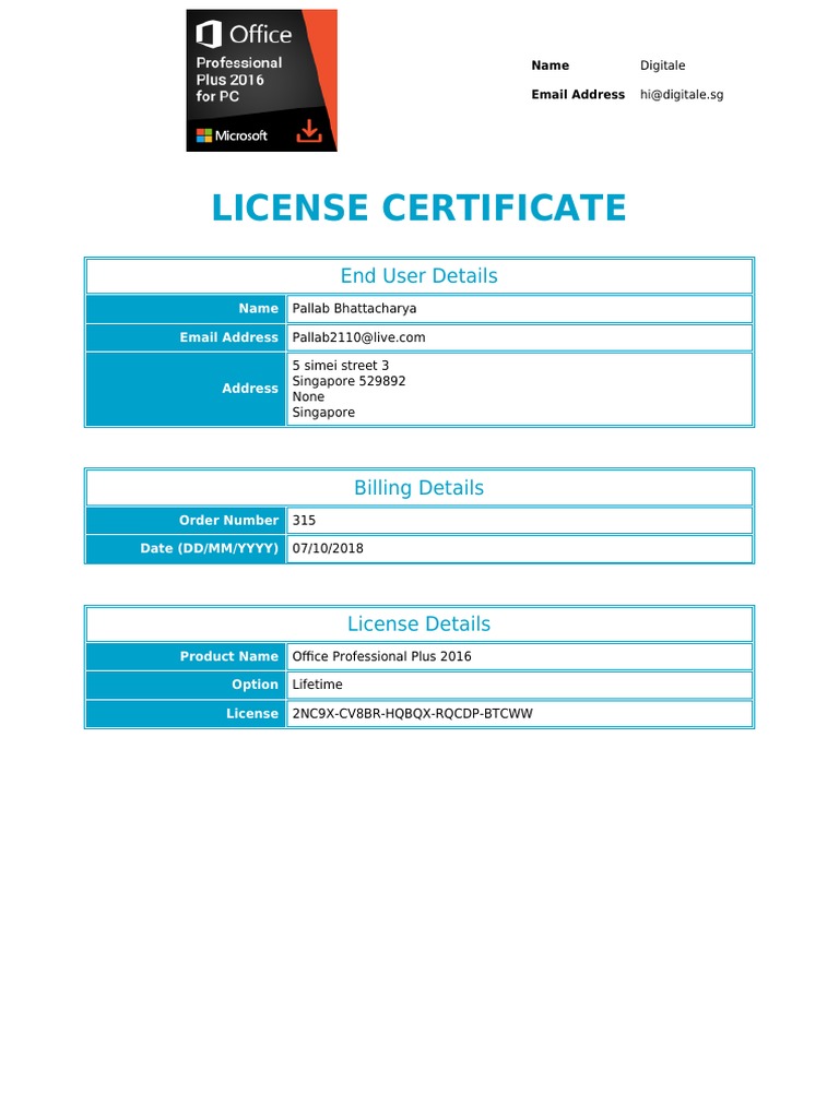 License Certificate: End User Details | PDF