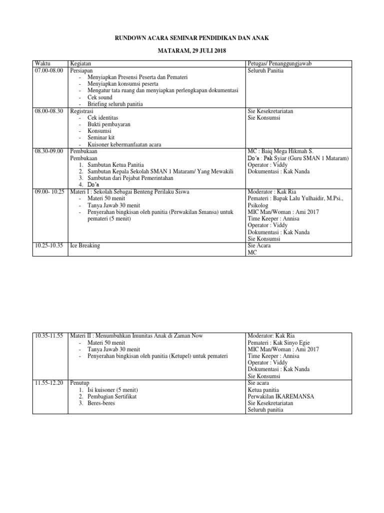 Rundown Acara Seminar Pendidikan Dan Parenting | PDF