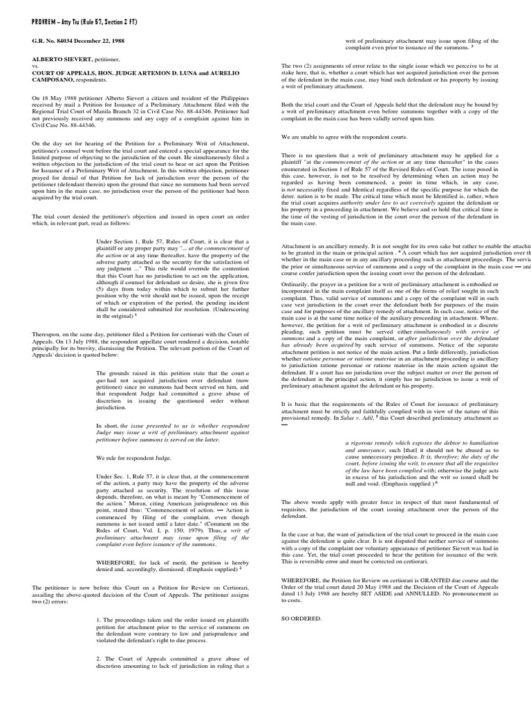 Provrem Rule 57 Section 2 Cases | PDF | Complaint | Certiorari