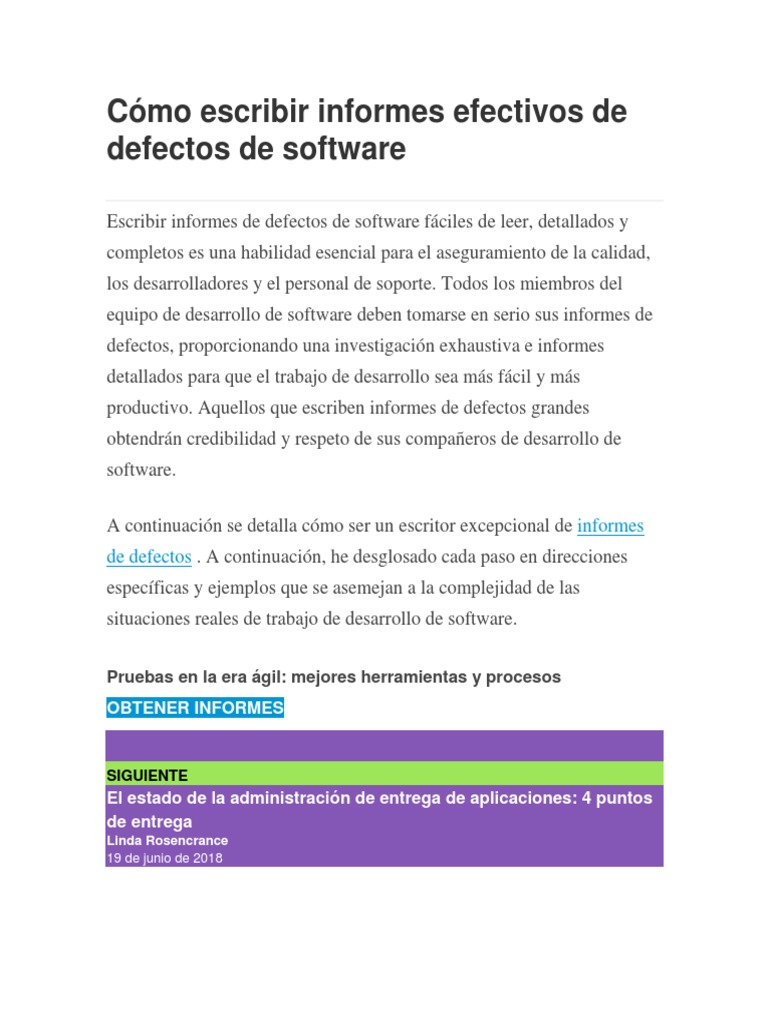 Guía para Informes de Defectos de Software | PDF | Alergia | Software