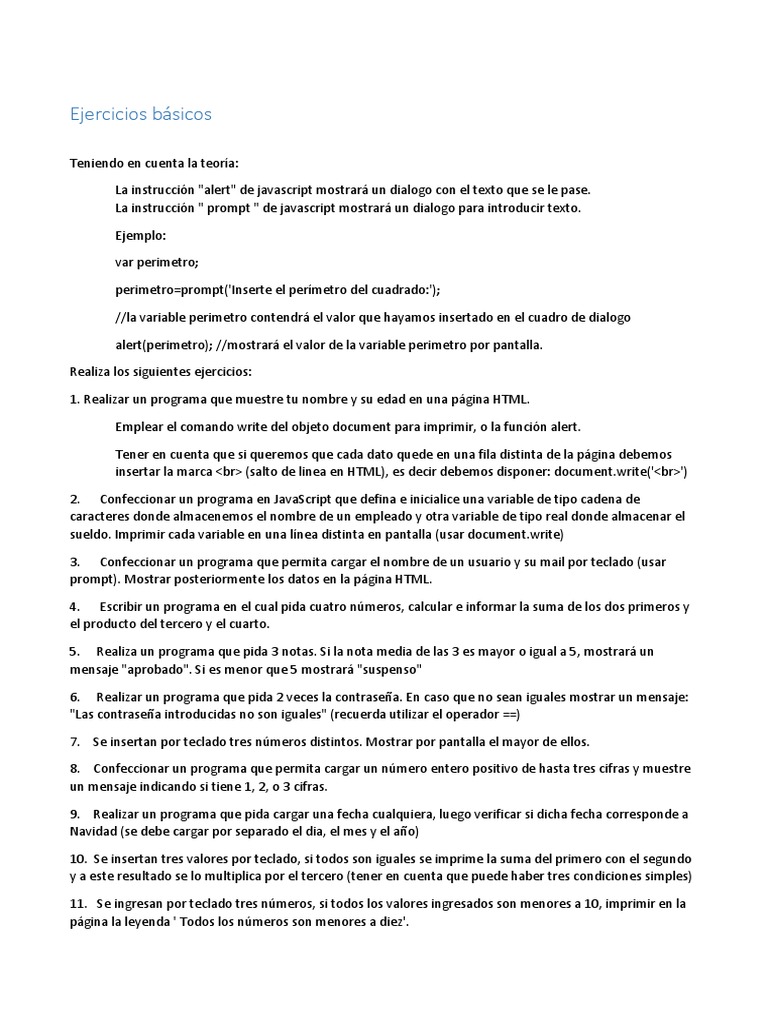 Ejercicios JavaScript Básicos y Avanzados | PDF | Script Java | Estructura de datos de matriz