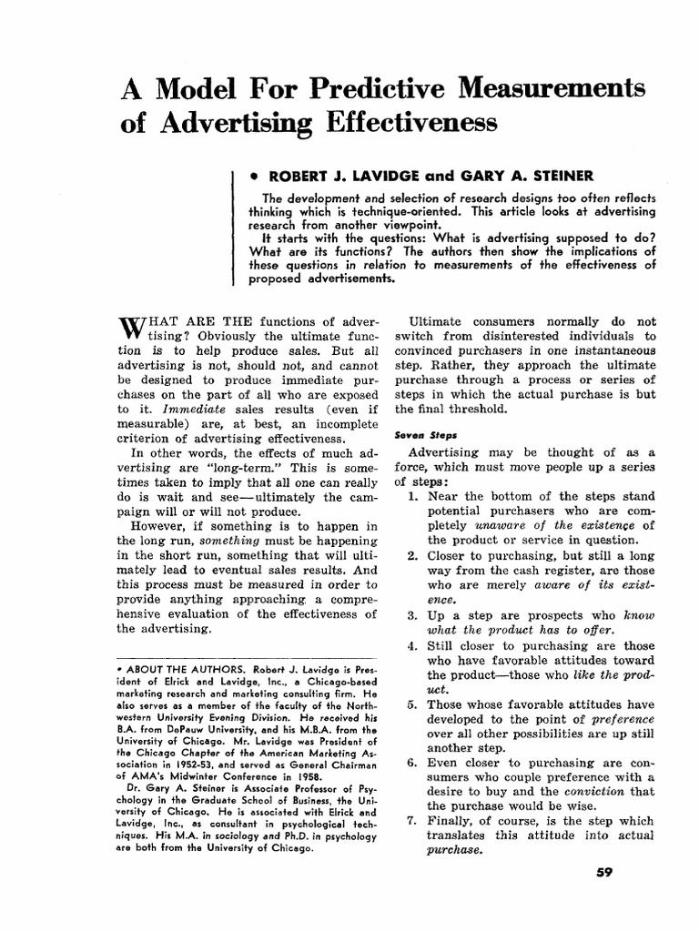 Lavidge Steiner Model PDF | PDF | Attitude (Psychology) | Advertising